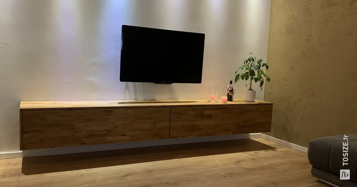 Rustieke eiken tv-lowboard op maat gemaakt | TOSIZE.fr